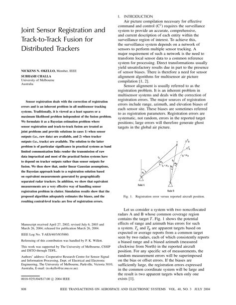 Pdf Joint Sensor Registration And Track To Track Fusion For Distributed Trackers