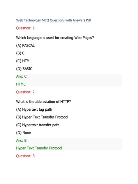 Web Technology Quiz Questions With Answers Pdf