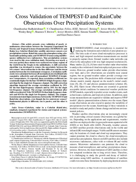 Pdf Cross Validation Of Tempest D And Raincube Observations Over