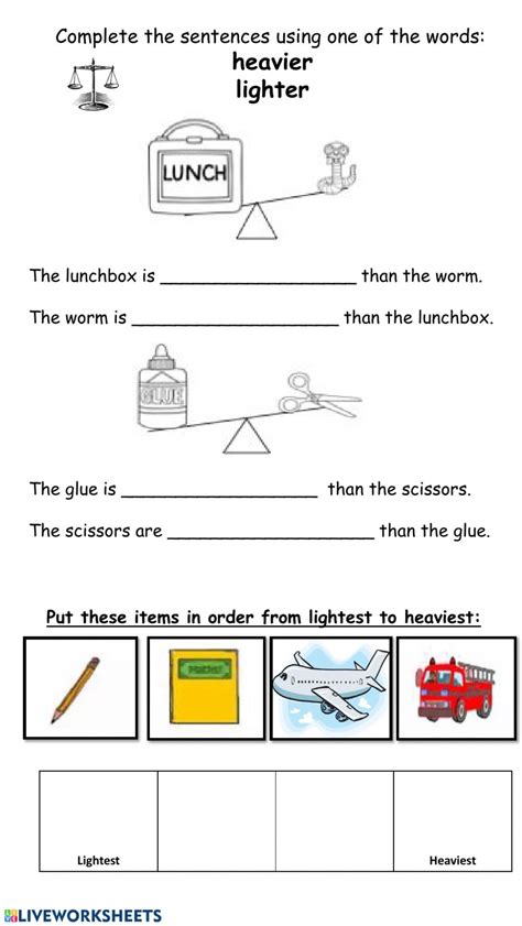 Heavier And Lighter Worksheet Heavy And Light Preschool Math