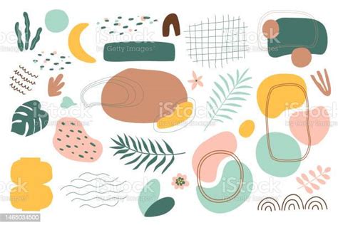 열대 추상 모양과 원의 집합입니다 손으로 벡터 모양 나뭇잎 반점 방울 점 그리기 0명에 대한 스톡 벡터 아트 및 기타 이미지 0명 개체 그룹 구도 Istock