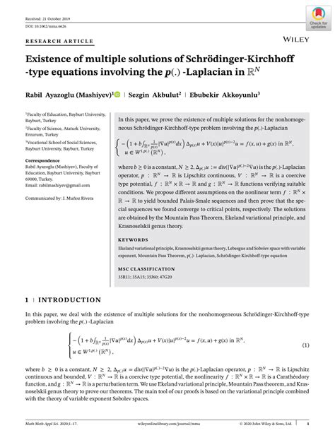 Pdf Existence Of Multiple Solutions Of Schrödinger‐kirchhoff‐type Equations Involving The P