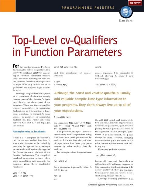 Top Level Cv Qualifiers In Function Parameters Pdf Parameter