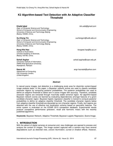 K2 Algorithm Based Text Detection With An Adaptive Classifier Threshold