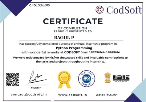 Ragul P On Linkedin Python Internship Codsoft Softwaredevelopment Learning Programming