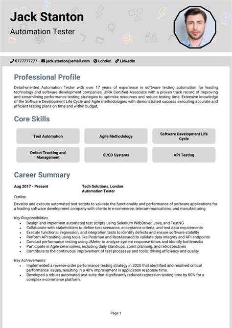 automation tester cv example guide [land job interviews]