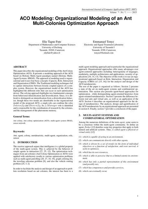 Pdf Aco Modeling Organizational Modeling Of An Ant Multi Colonies