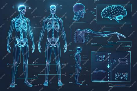 3d Medical Illustration Of Human Skeletal System With Detailed Bones And Brain Anatomy Premium