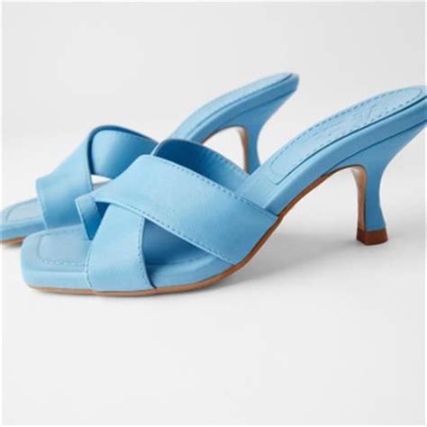 자라 크로스 레더 힐 뮬 Heels Strap Sandals Heels Leather Slides