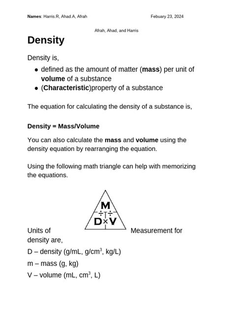 Density Note Blank Handout Pdf