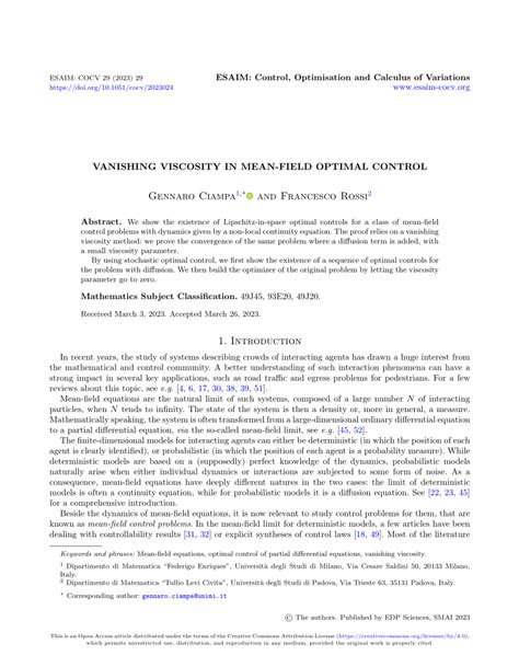 Pdf Vanishing Viscosity In Mean Field Optimal Control