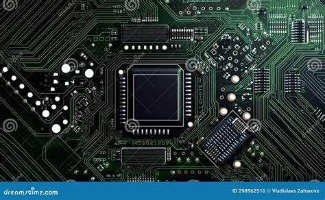 Electronic Board With An Installed Microprocessor Top View Stock
