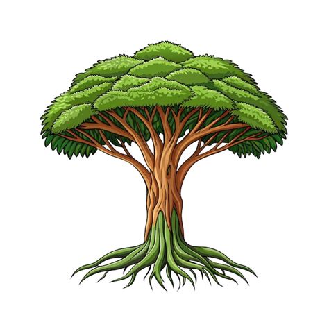 뿌리 그림 을 가진 나무 프리미엄 벡터