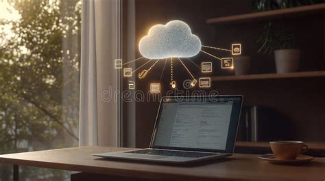Cloud Computing Connecting Devices And Data Through Laptop Stock Image