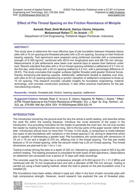 PDF Effect Of Pile Thread Spacing On The Friction Resistance Of Minipile