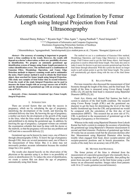 Pdf Automatic Gestational Age Estimation By Femur Length Using