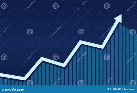 Abstract Financial Bar Chart With Uptrend Line Graph In Blue Color Background Stock Illustration