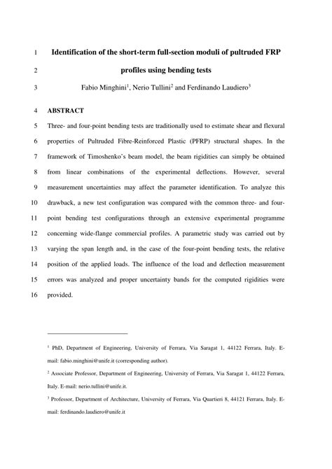 Pdf Identification Of The Short Term Full Section Moduli Of Pultruded Frp Profiles Using