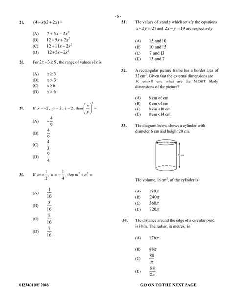 Cxc Mathematics Multiple Choice Pdf