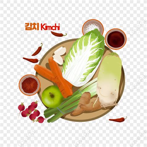 신선한 한국 김치 일러스트 재료 전통적인 고기 소금