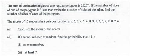 Solved The Sum Of The Interior Angles Of Two Regular Chegg Com