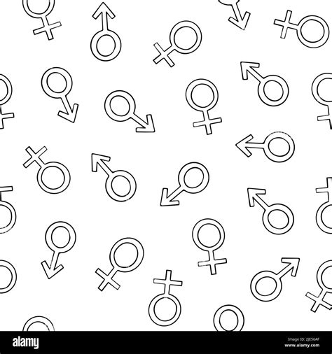 Sex Symbol Hand Drawn Seamless Pattern Black Outline Doodles On White Background Vector