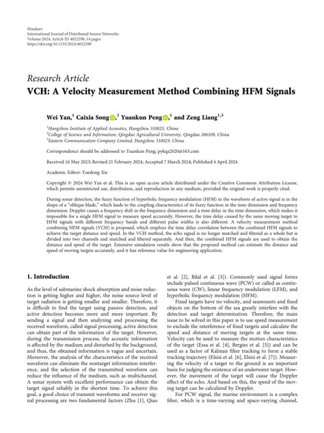 Pdf Vch A Velocity Measurement Method Combining Hfm Signals
