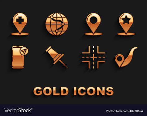 set push pin map pointer with star route vector image
