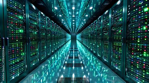 High Tech Data Center With Server Racks Networking And Technology Infrastructure Modern