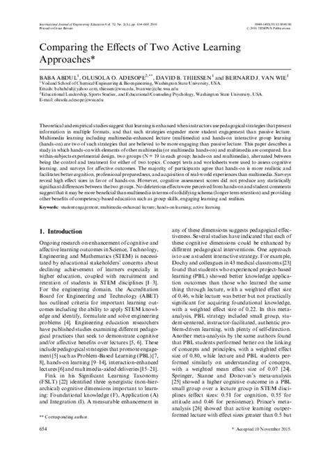 Pdf Comparing The Effects Of Two Active Learning Approaches
