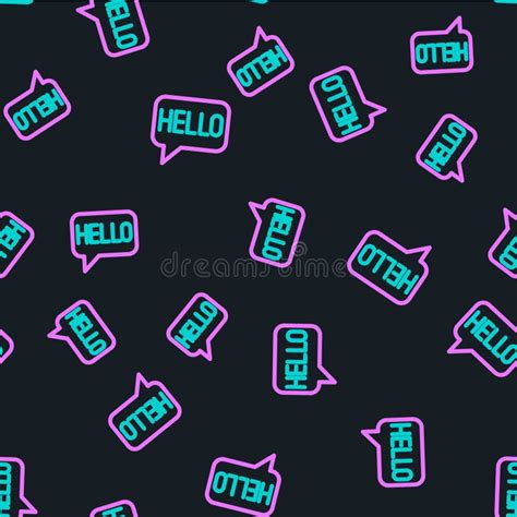 Line Hello In Different Languages Icon Isolated Seamless Pattern On Black Background Speech