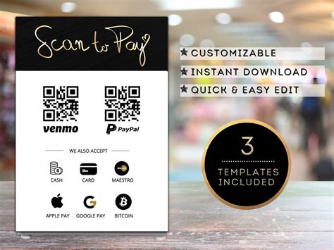 Scan To Pay Qr Code Sign Small Business Sign Venmo Sign For Airbnb Vendor Pop Up Events Custom