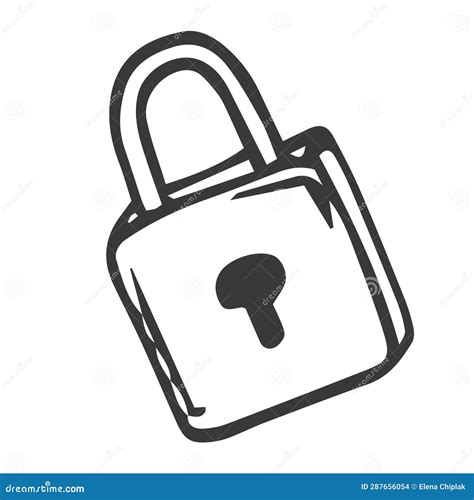Padlock Icon In Doodle Sketch Lines Safety Protection Guard Stock Illustration Illustration
