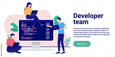 Web Developer Team Group Of Three People Working With Programming And Code On Computer Flat