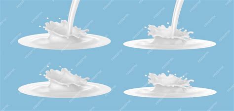 파란색 배경 벡터 현실적인 그림에 격리된 우유를 붓는 우유 시작 세트 프리미엄 벡터