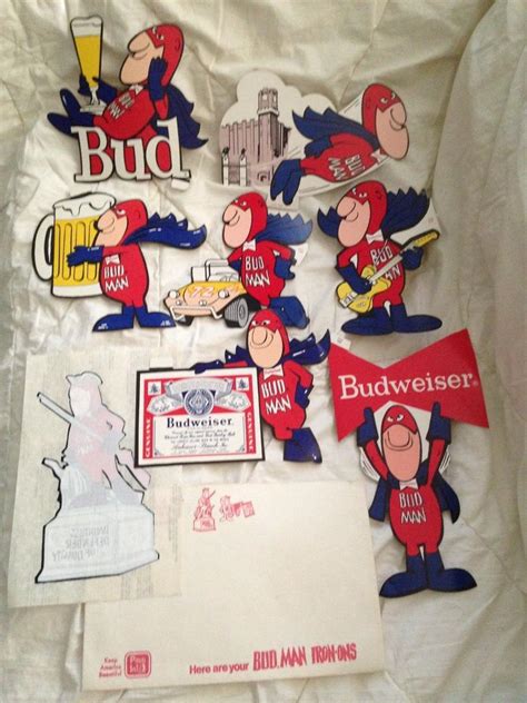 Budweiser Budman Stickers Pull Tab Era Early 70s 7 Stickers 1 Iron