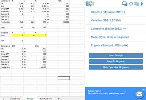 solved solver add in no valid optimization model was found
