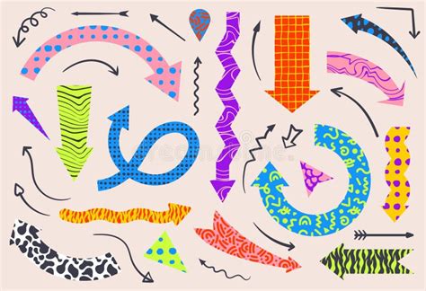 Various Cartoon Colorful Playful Arrow Pointers Set In Trendy Style