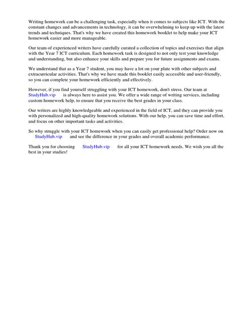 Year 7 Ict Homework Booklet Pdf Homework Information And Communications Technology