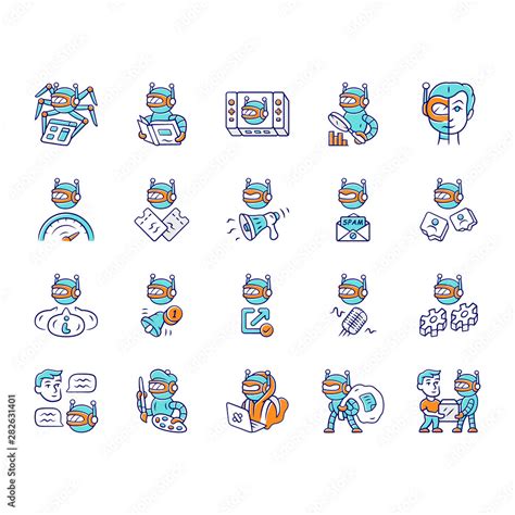 Bot Types Color Icons Set Crawler Hacker Spambot Impersonator