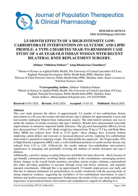 PDF Month Effects Of A High Intensity Low Carbohydrate Intervention On Glycemic And Lipid