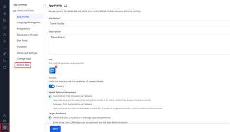 Delete App Kore Ai Docs