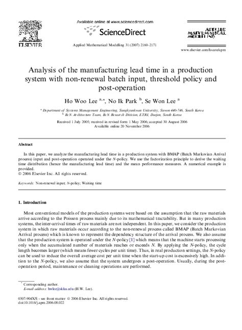 Pdf Analysis Of The Manufacturing Lead Time In A Production System