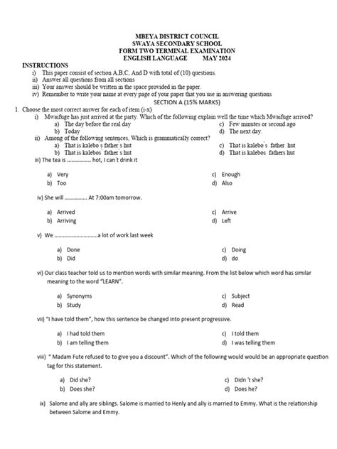 English Form Two Pdf Noun Adjective