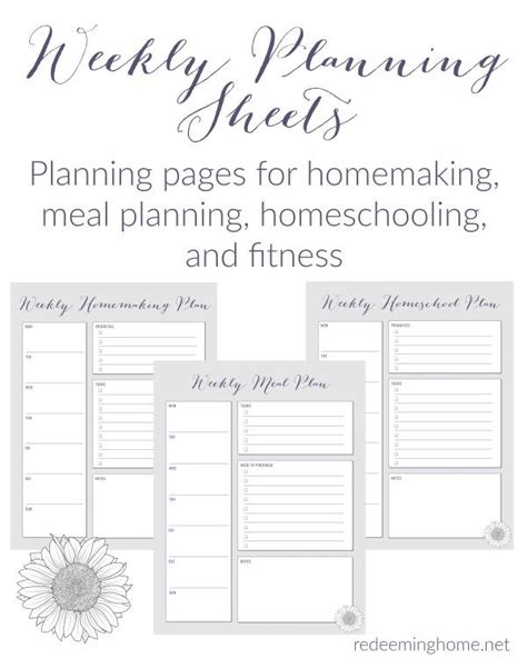 Homemaker Weekly Planning Sheets Redeeming Home