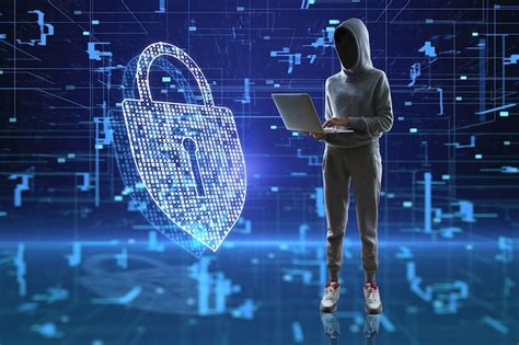 Premium Photo Hacker Using Laptop With Creative Glowing Digital