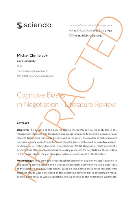 Another Paper For Cignitive Bias Cognitive Biases In Negotiation