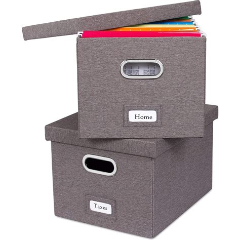 Internets Best Collapsible Fabric Bins Linen File Storage Organizer With Lid 2 Pack