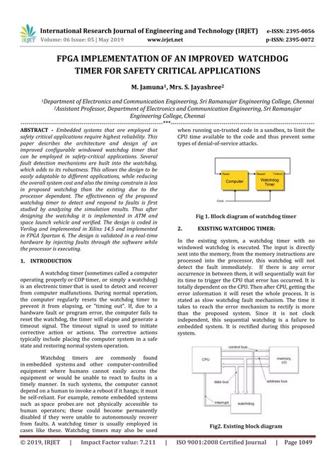Irjet Fpga Implementation Of An Improved Watchdog Timer For Safety Critical Applications Pdf