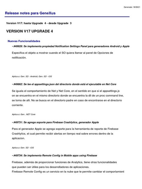 Actualización De Versiones Y Nuevas Funcionalidades Para Genexus Pdf